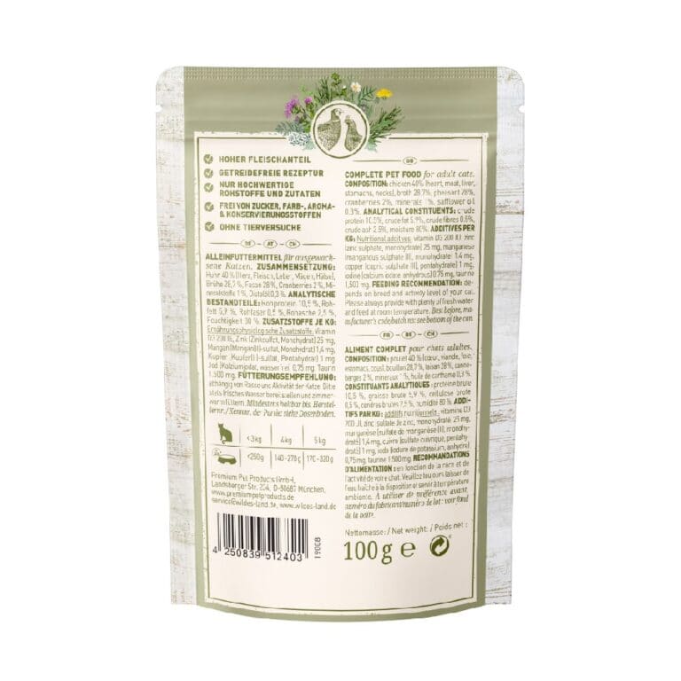 Hrană umedă Wildes Land pentru pisici, cu fazan și pui, 100 g - Lumea ...